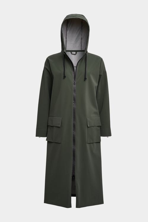 Sandviken Long Matte Zip Raincoat Green | STUTTERHEIM US